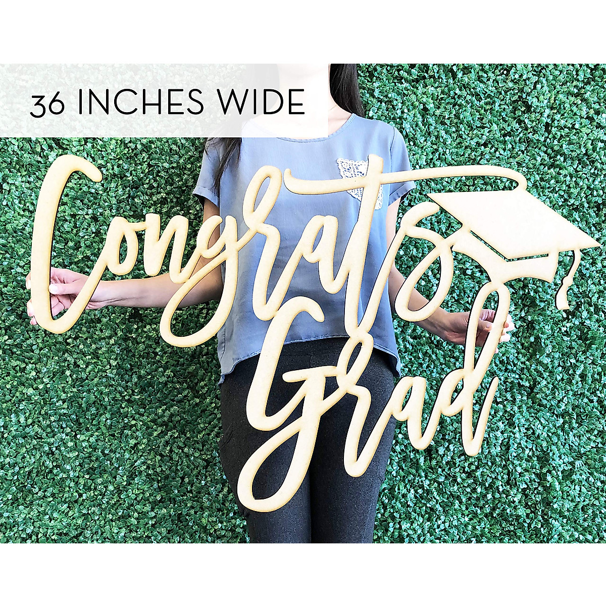 Congrats Grad Wooden Sign - 5 Sizes: 12, 18, 24, 30, 36 inches wide - For Graduation Party, Grad Backdrop, Cap and Gown- Made by Lavender Dots Design