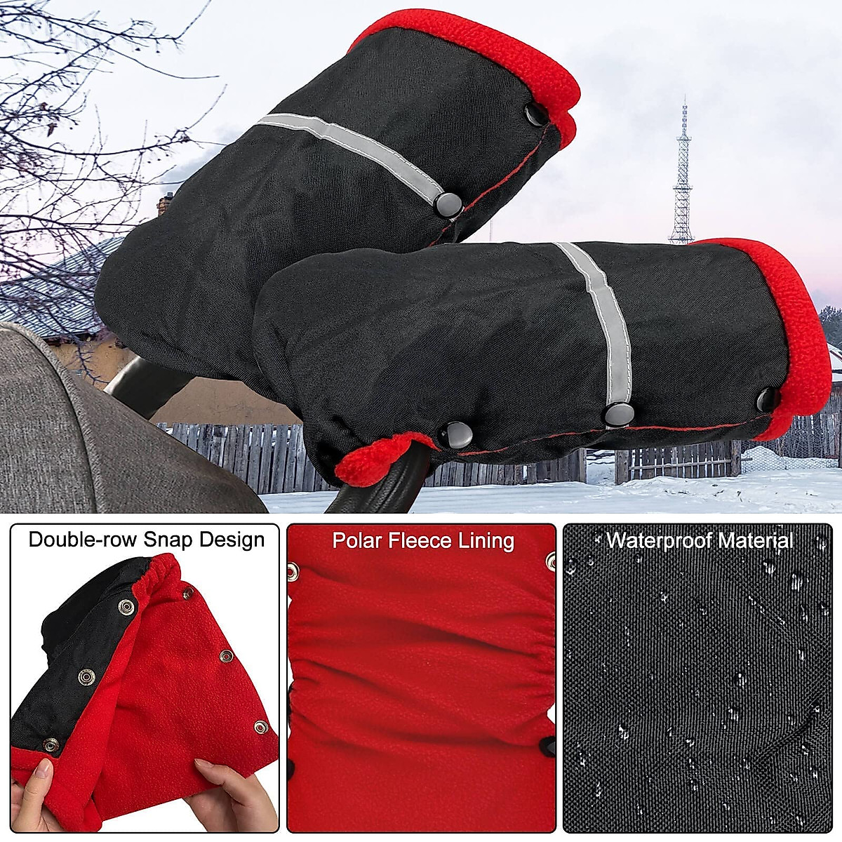 Stroller Gloves Hand Muffs Mittens Pram Hand Warmer Winter Anti- Freeze Extra Thick Waterproof with Luminous Stroller Warmmuffs Universal Stroller Accessories for Pushchair Car Seat Buggy