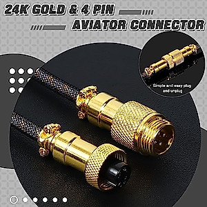 C03 Custom Coiled USB-C Cable for Gaming Keyboard,Detachable Double Sleeve Braided Keyboard Cables1.7M-2.2M Coiled USB C to A Cable with 24K Gold Aviator for Mechanical Keyboard/Cellphone