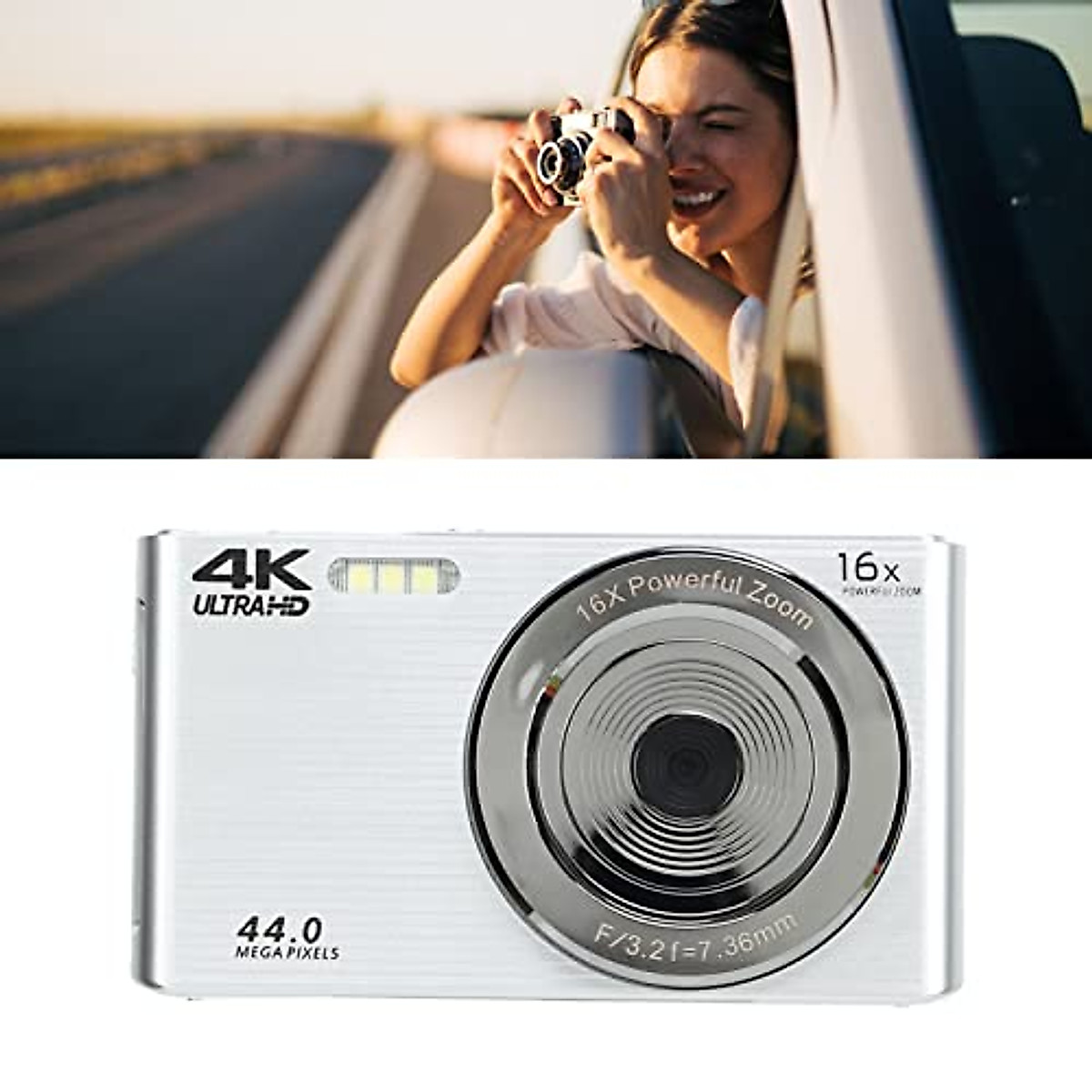 16x Digital Zoom Camera, 2.8 inch Screen, HD Camera, 44 Megapixels, 4k Video Resolution, Built in Fill Flash, USB Data Transfer, Can be Used for Life Home (Silver)