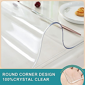 60 in Dia Round Table Protector Clear Plastic Tablecloth Cover Wipeable Protective Desktop Cover PVC Vinyl Conference Furniture Kitchen Dining Sofa Tabletop Protection Pad Mat Heat Resistant Non-Slip