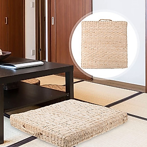 VOSAREA Home Pillow Knitted Straw Flat Cushion Natural Straw Sqaure Pouf Tatami Cushion Hand- Woven Floor Cushion Meditation Soft Yoga Mat for Dining Living Room Balcony Garden Part 40cm