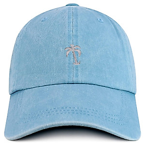 Trendy Apparel Shop Palm Tree Solid White Embroidered Washed Cotton Adjustable Cap - Light Blue