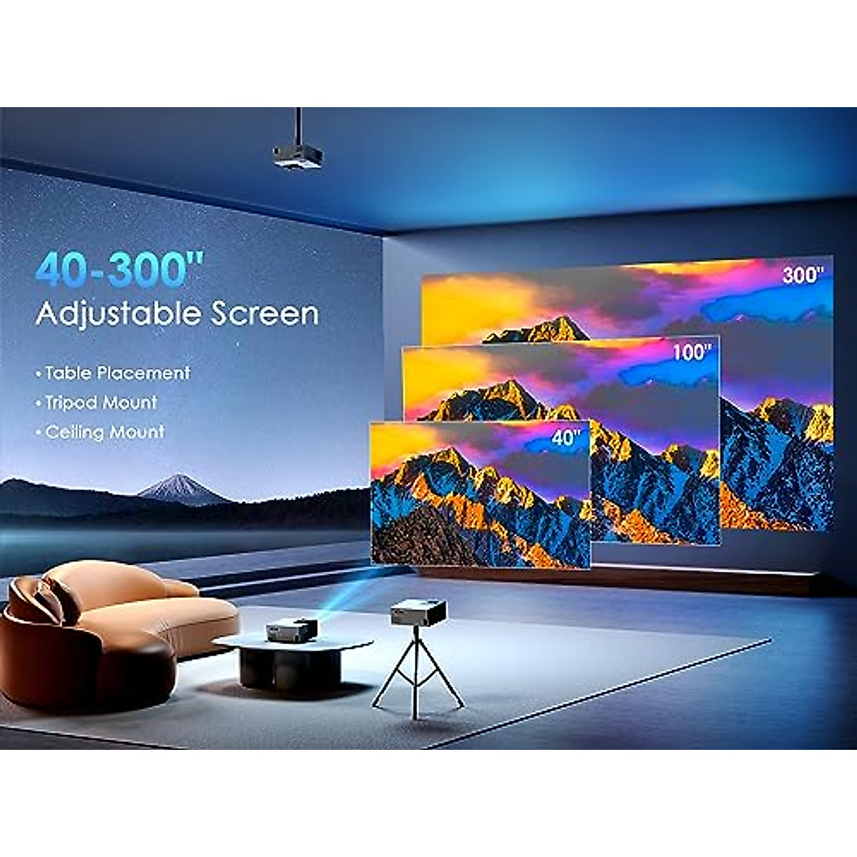 YOWHICK Projector 4K With WiFi and Bluetooth, 20000L Native 1080P Mini Projector For Outdoor Moives, Portable Video Projector For Home Theater, Compatible w/iOS/Android/Win/TV/PS5, White