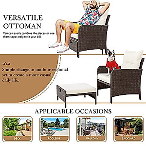 Shintenchi 5 Pieces Outdoor Wicker Patio Furniture Set,All Weather PE Wicker Rattan Patio Conversation Set with Cushioned Patio Lounge Chairs, Ottoman Underneath Set, Table for Lawn, Pool, Balcony