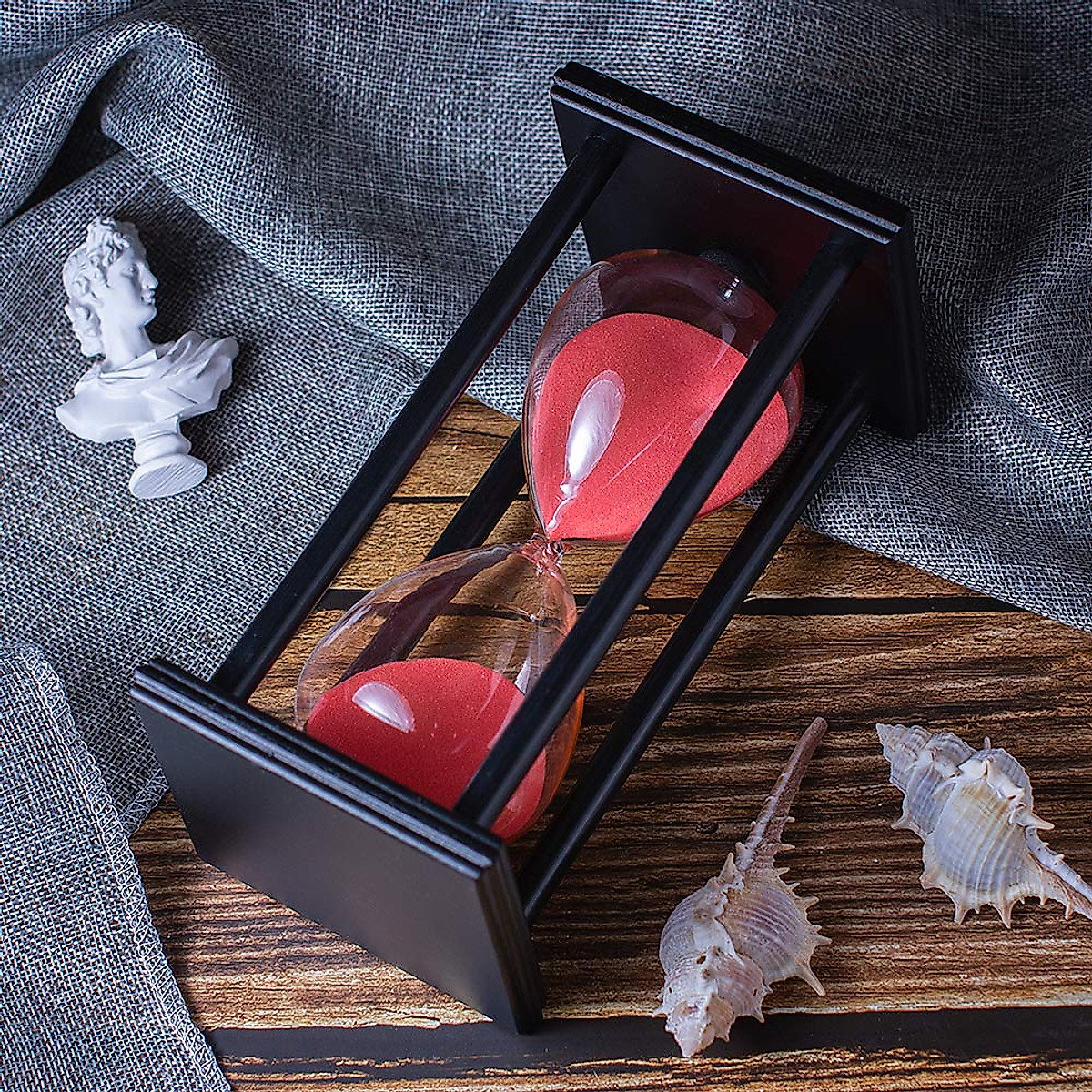 Hourglass Timer with Red Sand, 60 Minute Wooden Frame Sand Timer, Creative Handcraft Decoration