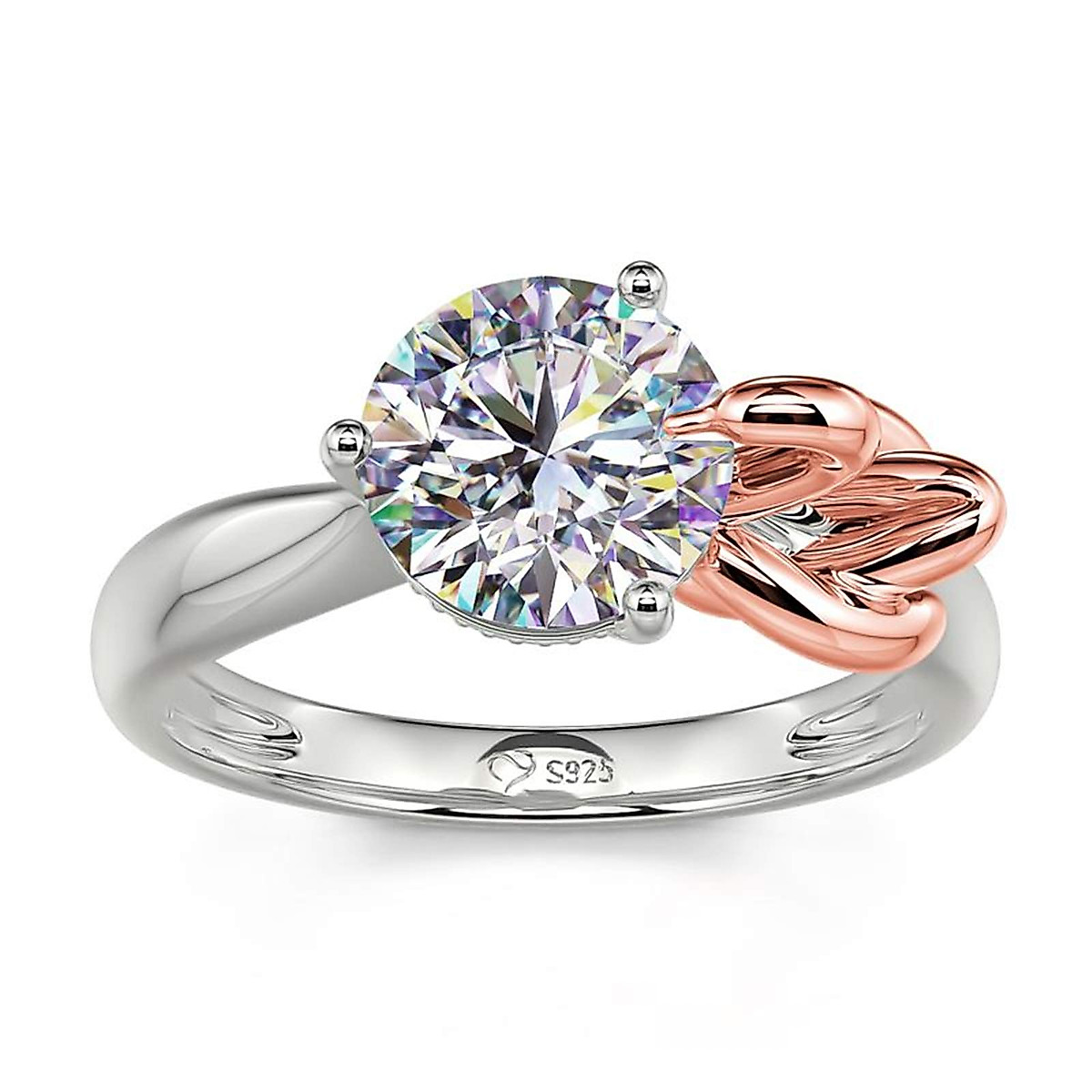 Jeulia Hug Me Balloon Swan Round Cut Sterling Silver Ring Fashion Anniversary Promise Engagement Wedding Ring Set for Her with Gift Jewelry Box (Rose Gold, 8.5)