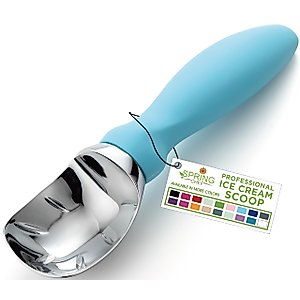 Spring Chef Ice Cream Scoop with Soft Grip Handle, Professional Heavy Duty Sturdy Scooper, Premium Kitchen Tool for Cookie Dough, Gelato, Sorbet, Aqua Sky