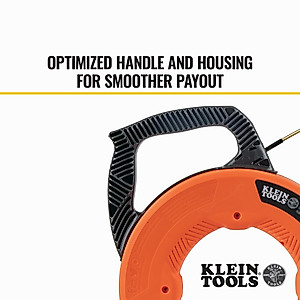 Klein Tools 56380 Non-Conductive Electrical Fish Tape, Multi-Groove Fiberglass Wire Puller with Steel Leader, 100-Foot x 3/16-Inch
