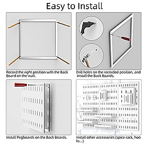 Metal Pegboard for Kitchen 6 Pcs, NaneTidy Pegboard Wall Organizer Kits (Include 2x Spice Racks, Bowl Rack, Plate Rack, 6x Hooks, Knife Holder, 2x Utensil Holders, U-Rack,Towel Rack), White