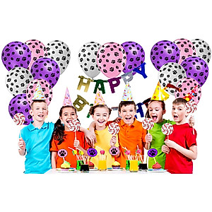 Vision Licensed Dog Paw Print Pink 12" Patrol Party Balloons 30 Pcs | All Around Paw Print Pink Purple White | Puppy Paw Party Supplies Decorations for Girls Sky Birthday Party and Baby Shower