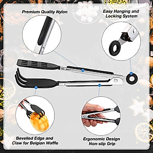 2 Pieces Mini Waffle Tongs Non Scratch Tongs 8 Inches Serving Spatula Tongs with Non Slip Smooth Stainless Steel Handles Heat Resistant Nylon Heads Non scratch and Dishwasher Safe for Cooking