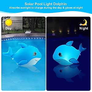Goallim Solar Floating Pool Lights Dolphin, Glow in The Dark Solar Pool Lights That Float, IP68 Wateproof Inflatable Solar Powered Floating Lights for Pool Pond Wedding Party Decorations - 2PCS