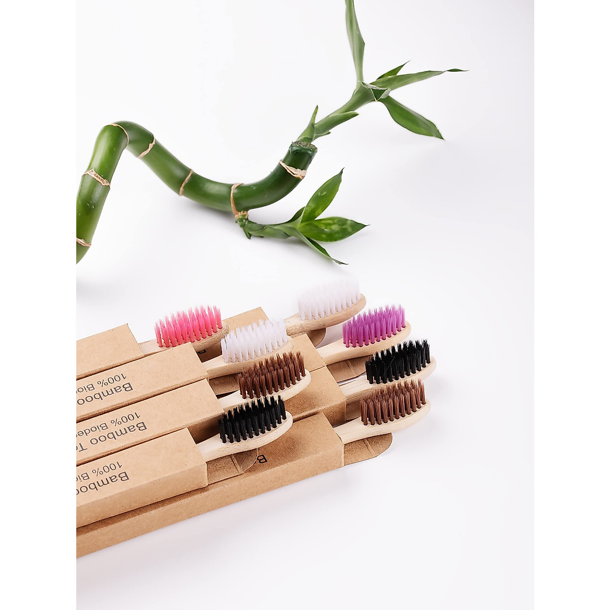 TanAisu Bamboo Toothbrushes with 10 Floss Picks, Travel Case - Biodegradable Toothbrushes (2 Brown, 2 Black, 2 White, 1 Purple, 1 Fuchsia) & Dental Floss Picks| Cover