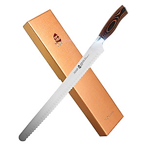 TUO Serrated Slicing Knife 14 inch - Razor Sharp Carving Knives Professional Meat Carver Long Cake Slicer - Premium German HC Steel & Full Tang Pakkawood Handle - Gift Box Included - Fiery Series