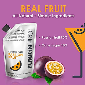 Funkin Passion Fruit Puree | Real Fruit, Two Ingredient, Natural Mixer for Cocktails, Drinks, Smoothies | Vegan, Non-GMO, Gluten-Free (2.2 lbs)
