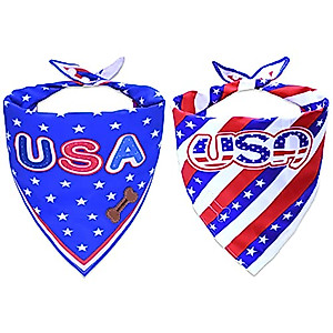 Dog Bandanas,NEVIRIGE Dog Bandana Scarf in 2 Pack,Triangle American Flag Pet Bandana Supply with Lanyard for Phone and Pet,Pet Accessories, L Size