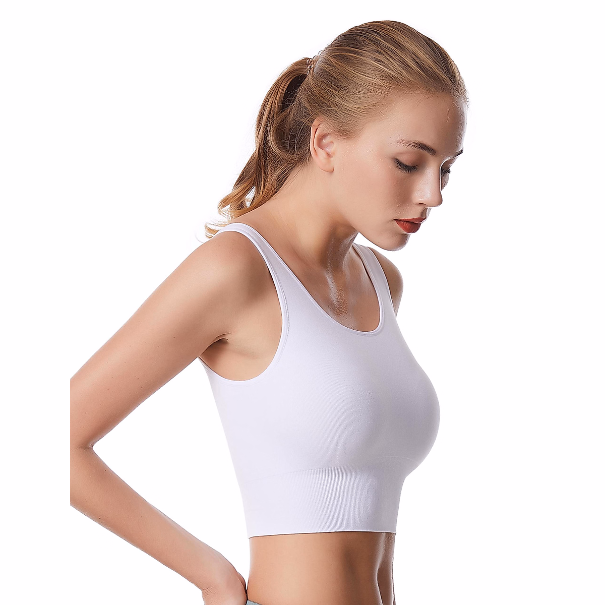 SPRIMEMONG Women's Light Support Sport Bra-Seamless Yoga Crop Tops(2pack,Black,White,L)