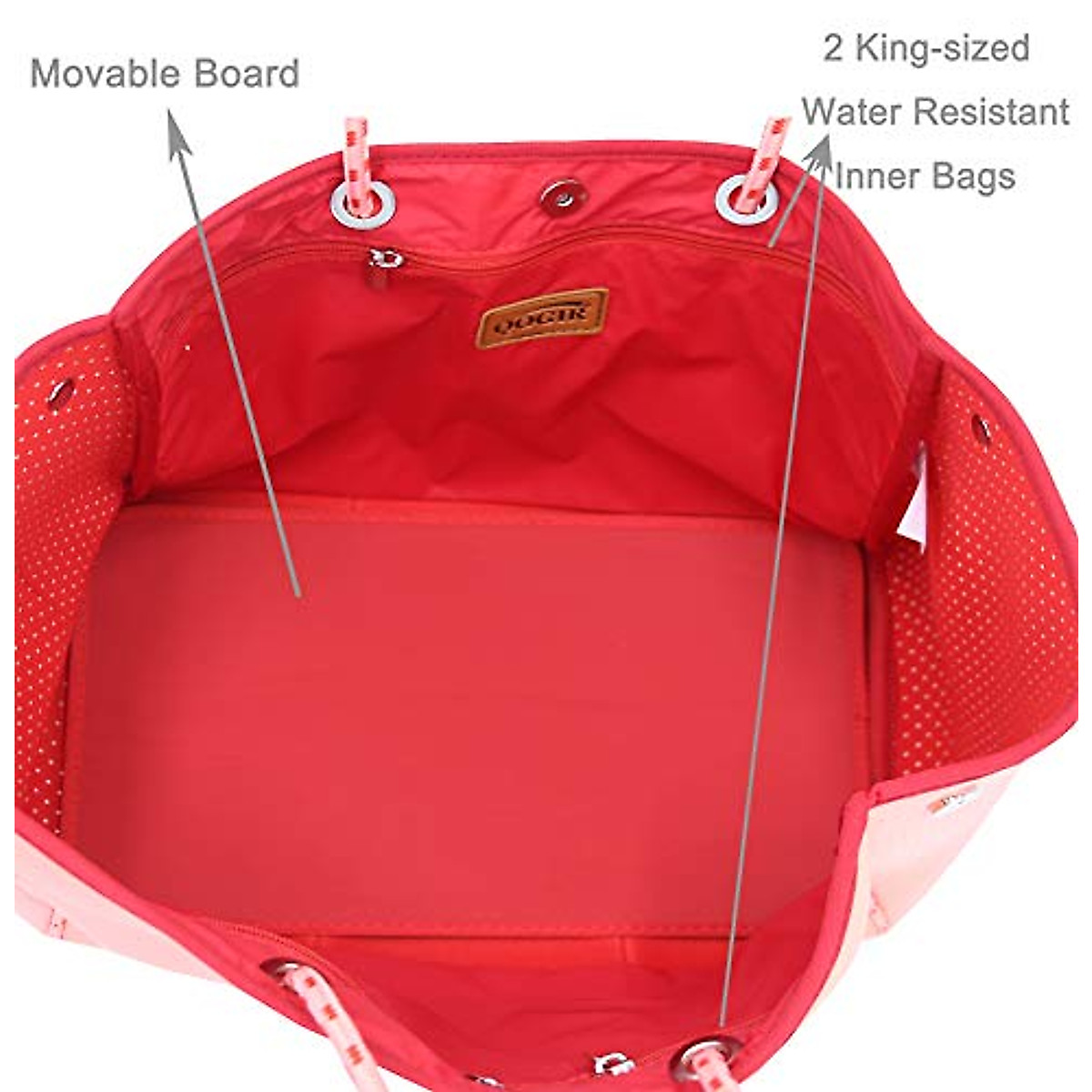 QOGiR Neoprene Multipurpose Beach Bag Tote with Inner Zipper Pocket (Coral, Large)