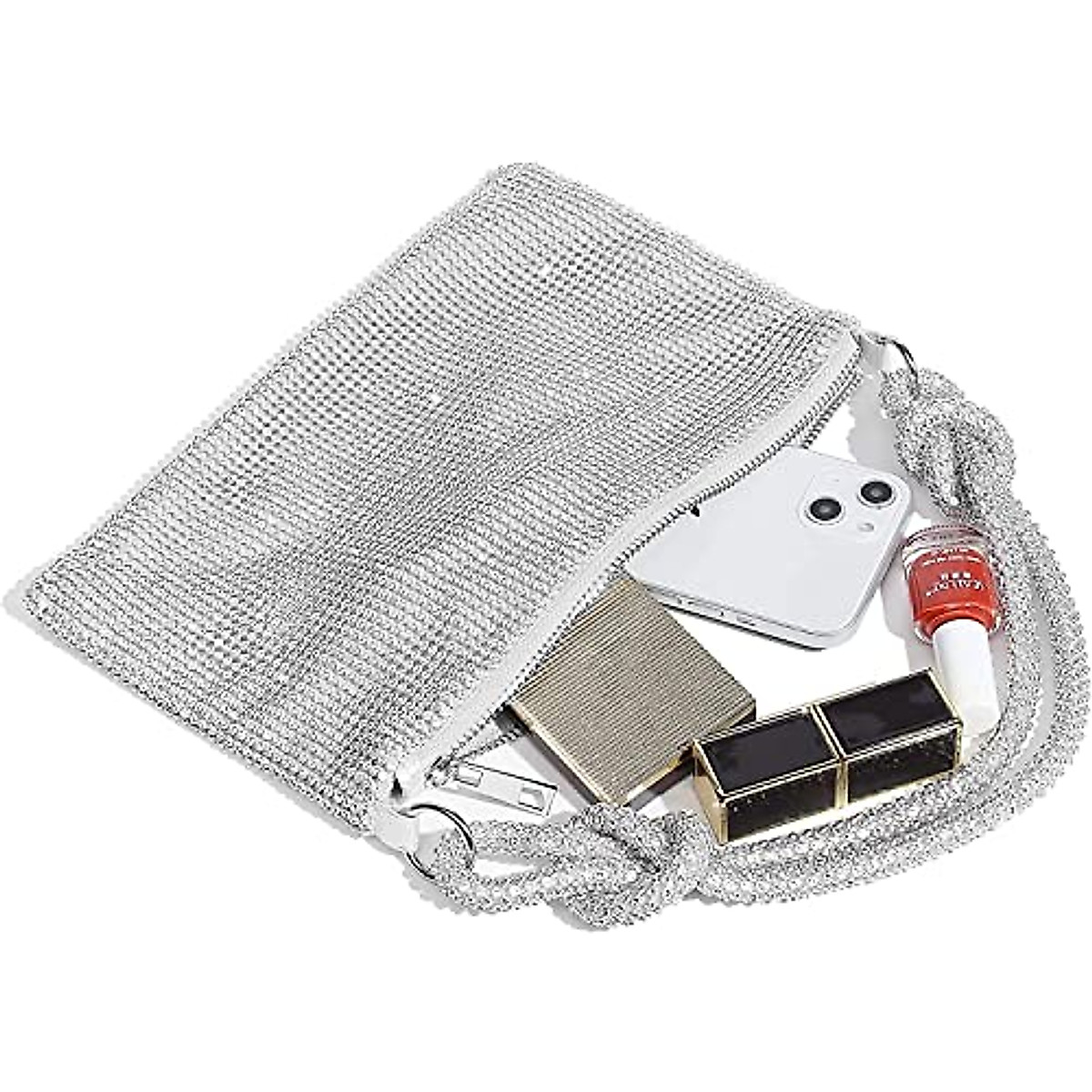 Full Rhinestone Evening Bag For Women Shoulder bag Shiny Hobo Bag Travel Vacation Handbag Party Club Prom Bling Wedding Purse (Silver)