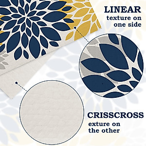 Whaline Dahlia Swedish Kitchen Dishcloth Navy Blue Yellow Silver Flower Absorbent Cotton Kitchen Towel Spring Summer Geometric Cleaning Dishcloths for Party Home Housewarming Cleaning, 7 x 8 in, 6Pcs