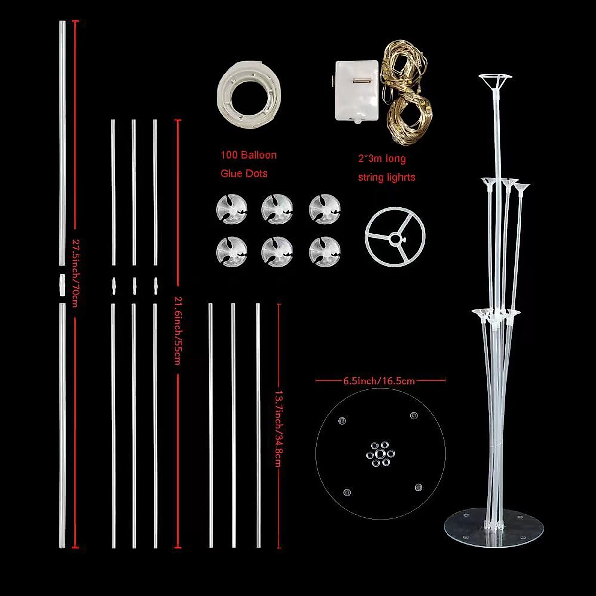 MYZSBRDM 2Sets Black and Gold Balloon Stand,Black Gold Balloons Stands for Table,Black Gold Balloons Centerpieces for Tables,for Birthday,Wedding,Anniversary Party Decorations.（With light string)