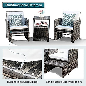 OC Orange-Casual 6 Piece Patio Furniture Conversation Set with Ottoman, Outdoor Grey Wicker Chair and Table Set, Balcony Furniture for Apartments