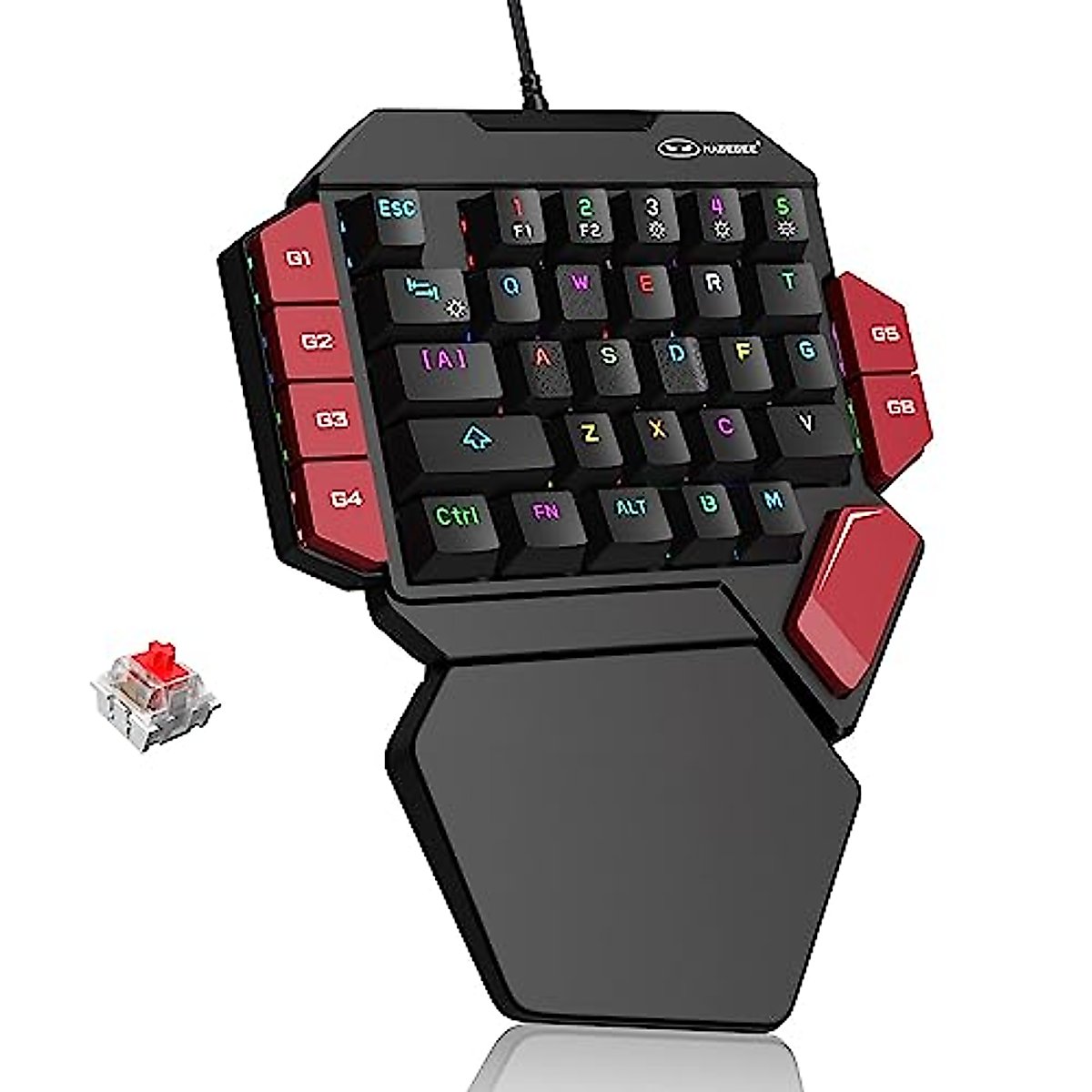 MageGee One Handed Professional Gaming Keyboard, RGB Backlit 35 Keys Mini Wired Mechanical Keyboard with Red Switch for PC Gamer, Support 6 Macro Keys - Black/Red