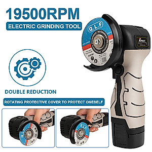 ZFULVO Cordless Brush Angle Grinder Kit, 19500rpm Mini Electric Angle Grinding Tool with 2pcs 16.8V 2000mAh Batteries and 5-Cutting Discs, Grinder Handheld Cutter for Metal Wood