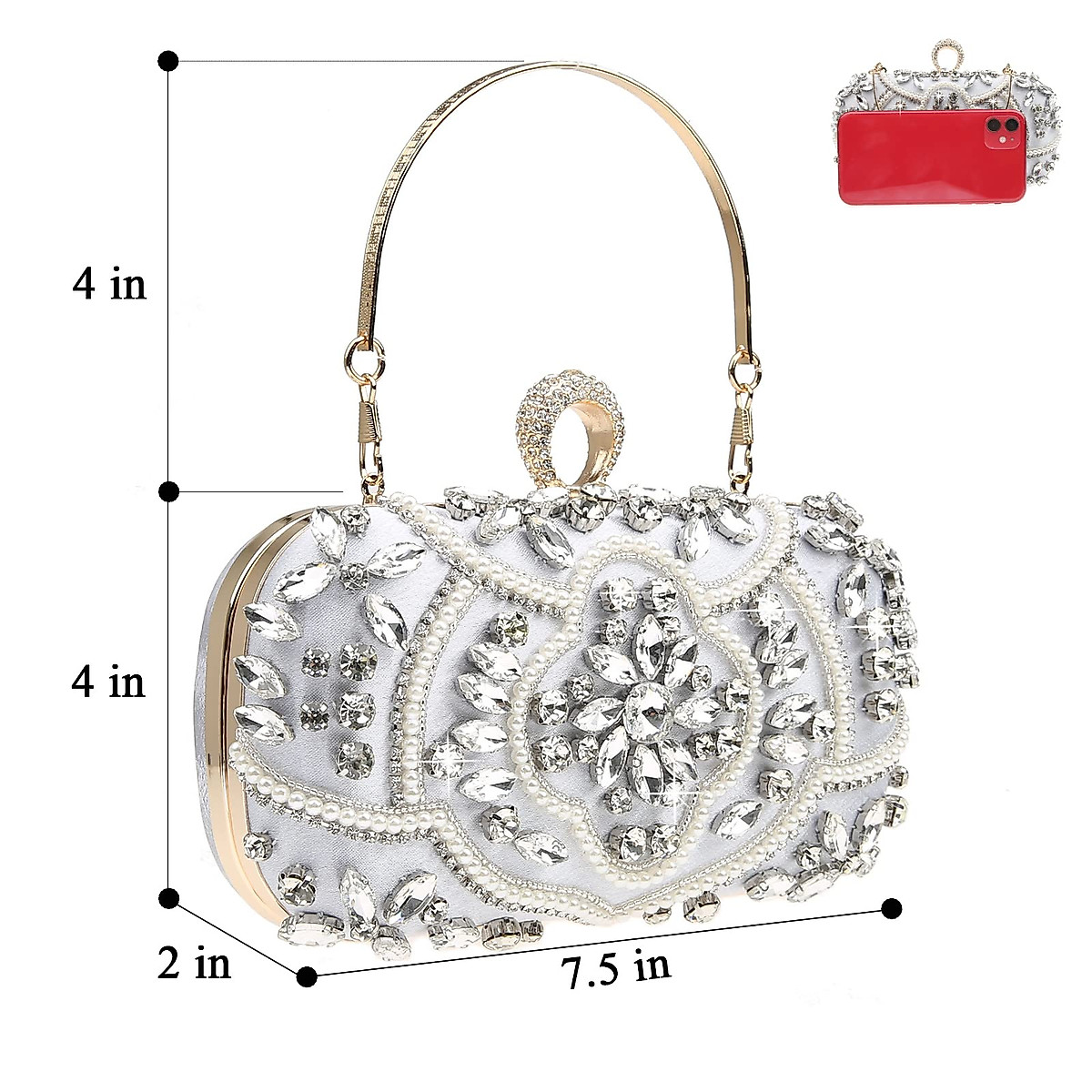 DA BODAN Womens Sparkly Rhinestone Crystal Clutch Bag Glitter Sequin Bridal Purse Evening Handbag for Wedding Party Prom