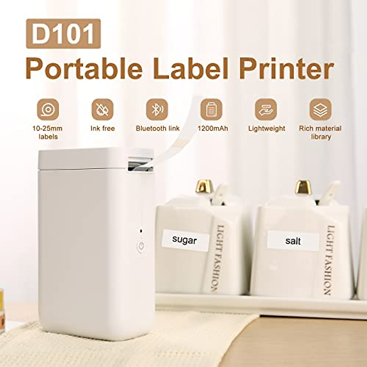 D101 Label Maker Machine with 2 Tapes - 12*40mm White Label Paper and 25*50mm White Label Paper