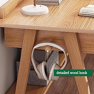 Topjia Modern Natural Wood Desk,Wood Home Office Desk with Drawers & Shelves,Writing Desk Workstation,Simple Study Desk Table Computer Desk - Only Desk(39inch, Natural)