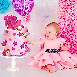 MEMOVAN Hot Pink Girl Cake Toppers 36pcs Ball Cake Decorations with Hot Pink Gold Balls Shiny Stars for Boho Girl Hot Pink Princess Theme Wedding Baby Shower Birthday Party Supplies