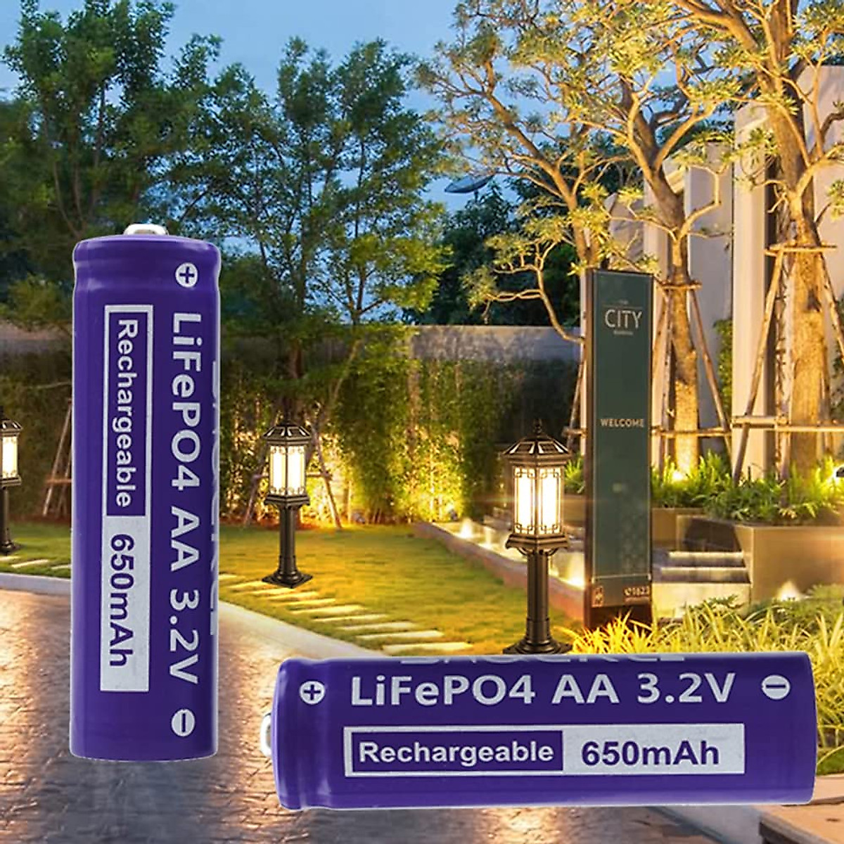 Shockli AA 3.2V Rechargeable Solar Battery with LiFePO4 Charger, AA 3.2 Volt LiFePO4 Solar Battery (4-Pack) for Solar Panel Outdoor Garden Lights