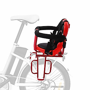 Futchoy Child Bike Seat, Rear Mounted Child Bike Seats, Back Mount Kids Seat with Non-Slip Armrests/Pedals Padde/Seat Belt/U-shaped Guardrail, Hold Up to 88lbs, Suitable for Children Aged 1-3 (Red)