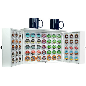 Excello Global Products Barndoor K Cup Cabinet - Wall-Hanging or Standing - Holds 65 K Cups (Brown)