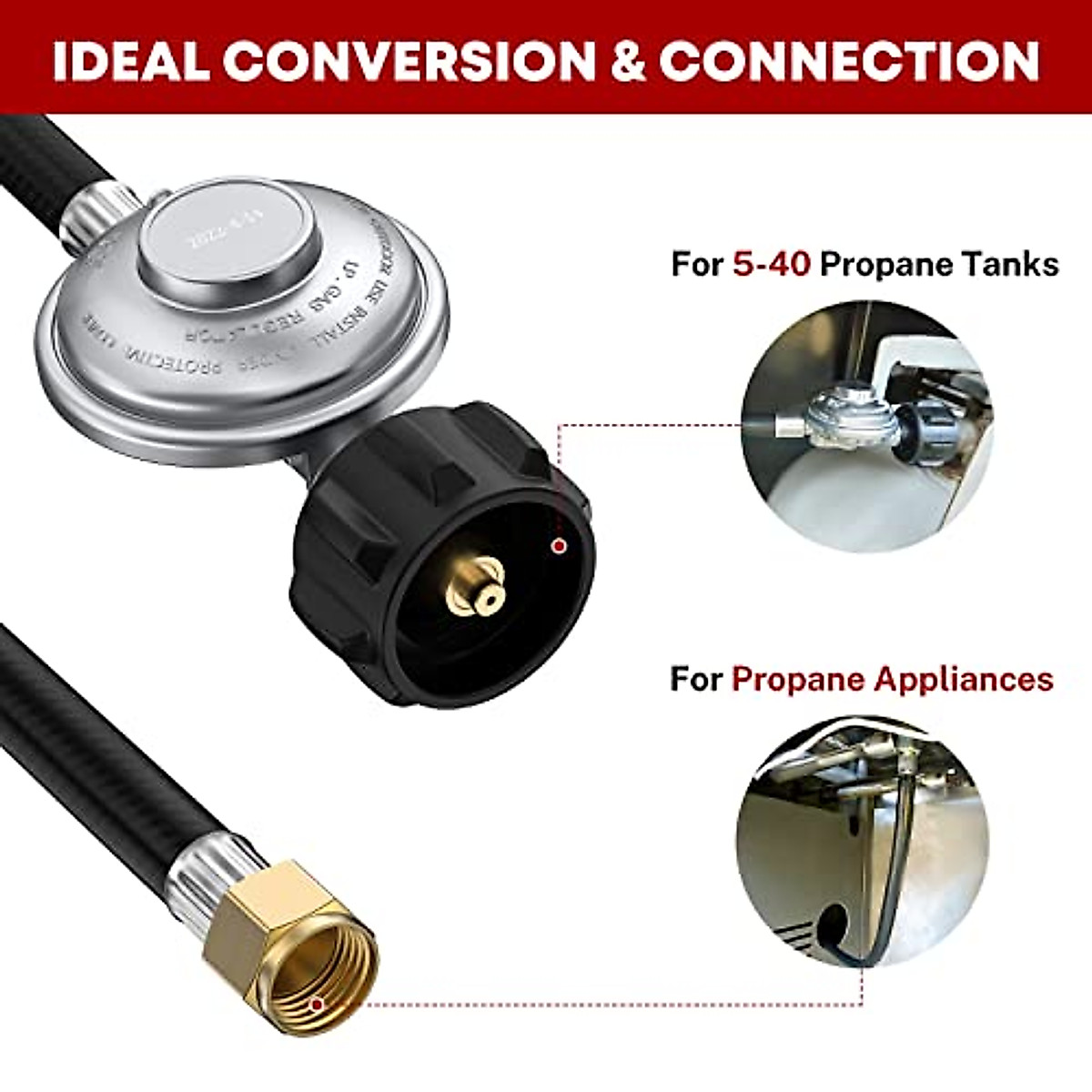 PatioGem Propane Regulator with Hose, 2FT Propane Hose with Regulator, Low Pressure Propane Grill Regulator and Hose, 0-1Psi Propane Gas Regulator, Gas Grill Regulator, Propane Hose for Propane Grills