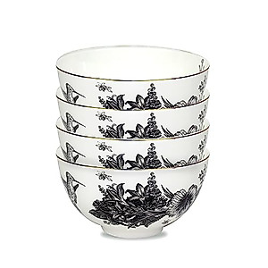 Koken – 4 Bowls Set fine bone china with design Black & White with gold Ring - Ideal for special occasions or every day - Stackable-Mixing Bowls- Kitchen Essentials & Tableware.