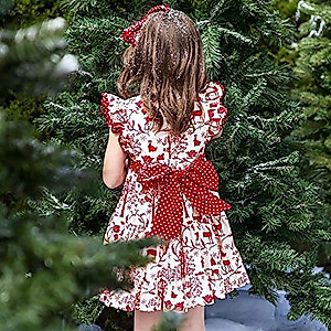 Toddler Baby Girls Christmas Dress Kid Ruffle Sleeveless Animal Cartoon Pattern Baby Girl Skirt Xmas Outfit Set (Red Ruffle Christmas Dress, 6-9 Months)