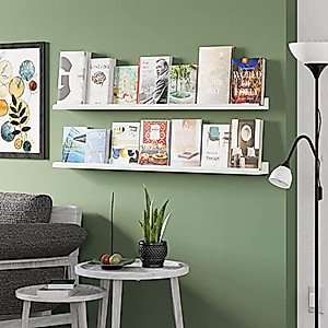 Wallniture Boston 46" Floating Shelves for Wall Decor, Photo Ledge for Living Room Decor, Floating Wall Bookshelves, Long Wall Shelves for Collage Picture Frames, White Kids Bookshelf Set of 2
