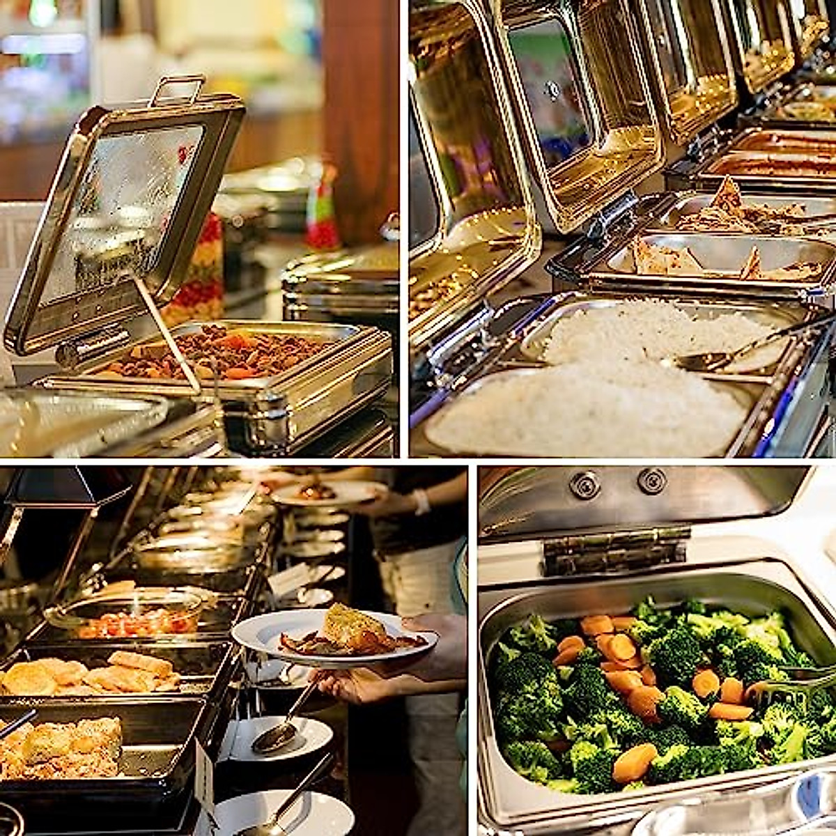 Electric Chafing Dish, Food Warmer for Buffet, Party Warming Trays with Viewing Glass Cover, Easy Clean Stainless Steel - Temperature Control(Size:3 grids)