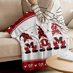 Flannel Fleece Throw Blanket Mother's Day Mom Heart Gnome 40x50 inches Reversible Soft Cozy Bed Blanket Red Check Wood Plank Microfiber Fluffy Lightweight Throw Blanket for Bed Couch Sofa Chair