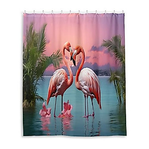 WELLDAY Shower Curtain Flamingos Bathroom Decor Waterproof Fabric with Hooks 60x72 Inch