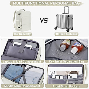 Getravel Large Travel Backpack Women, Carry On Backpack, Airplane Approved Personal Item Bag, Lightweight Laptop Backpack, Casual Work Gym College Weekender Bag, Beige