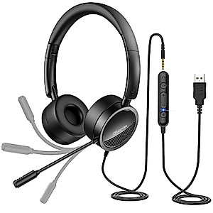 Discover D312U Dual Speaker Headset with USB and 3.5mm Connection- Compatible with Computer Apps Like Microsoft Teams, Zoom, RingCentral, Cisco, Avaya and Cell Phones with a 3.5mm Port