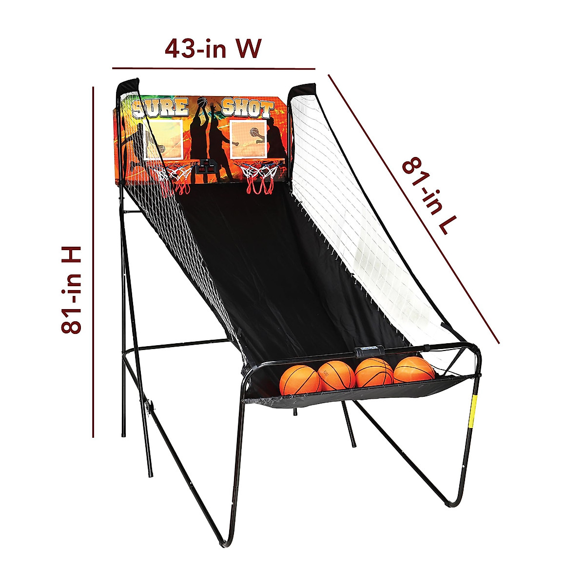 Hathaway Sure Shot 81-in Dual Basketball Arcade Game for Room - with LED Scoring, Foldable Indoor Basketball Game Design, Steel Frame, 8 Game Modes, 4 Balls, Pump & Dual Hoops - Orange/Black Finish