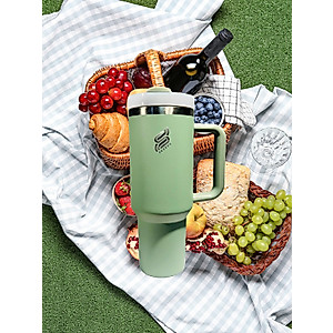 Skardu Insulated 40oz Stainless Steel Tumbler with Handle, Straw, and 2-in-1 Lid, Travel Mug (bayleaf green)