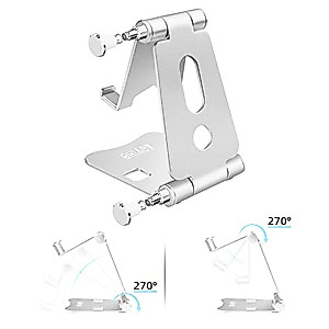 Aoviho Adjustable Phone Stand Holder Cell Phone Holder, Updated Fully Foldable Desk Dock Cradle for iPhone 12 13 11 Pro X XR XS max 8 7 6 Plus Samsung iPad Mini Kindle (Silver)