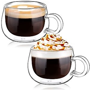 glastal [German Quality 4 Oz Insulated Double Wall Glass Espresso Cups, Nespresso Espresso Coffee Cups, Double Espresso Cups, Demitasse Cups, Espresso Mug, Tazas De Cafe Expreso 2 Pack