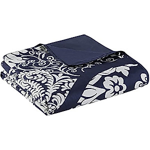 Madison Park Vienna Cotton Poly Blend Duvet Set - Classic Traditional Design, Cozy All Season Comforter Cover, Matching Shams, Decorative Pillows Vienna, King/Cal King(104"x92"), Indigo 6 Piece
